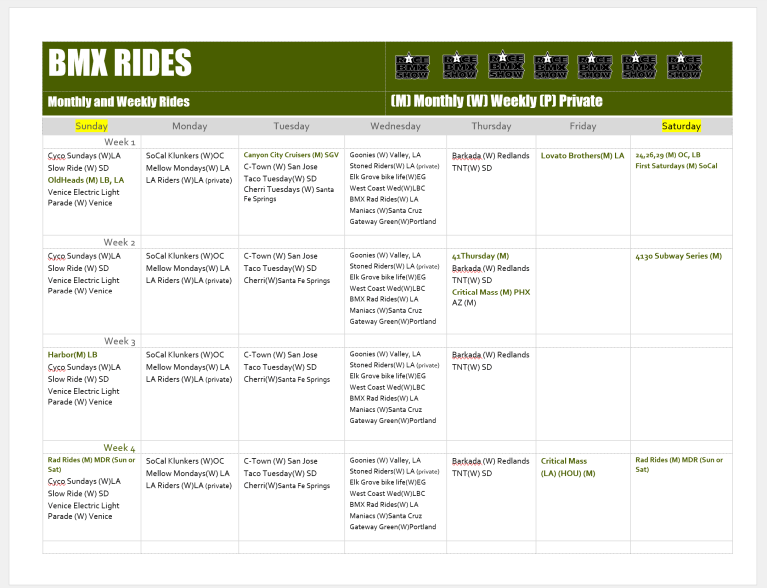 S5 E1 2025 Race BMX Show Ride Calendar LIST OF BMX RIDES USA – JOSH SPEAR